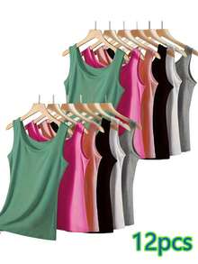 12-Pack Of Basic Base Tops For Women, Versatile Women's Simple Tank ...