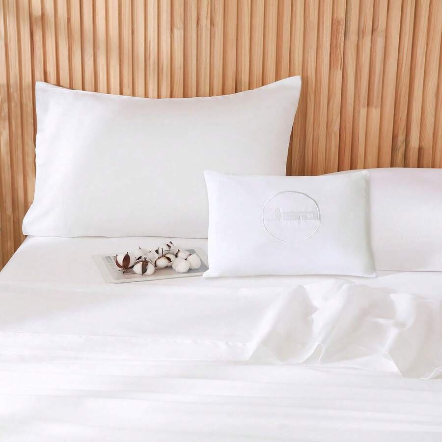 JSD 100% Cotton Sheet Set Queen, White Sateen Sheets 300 Thread Count, Soft Breathable Cooling ...