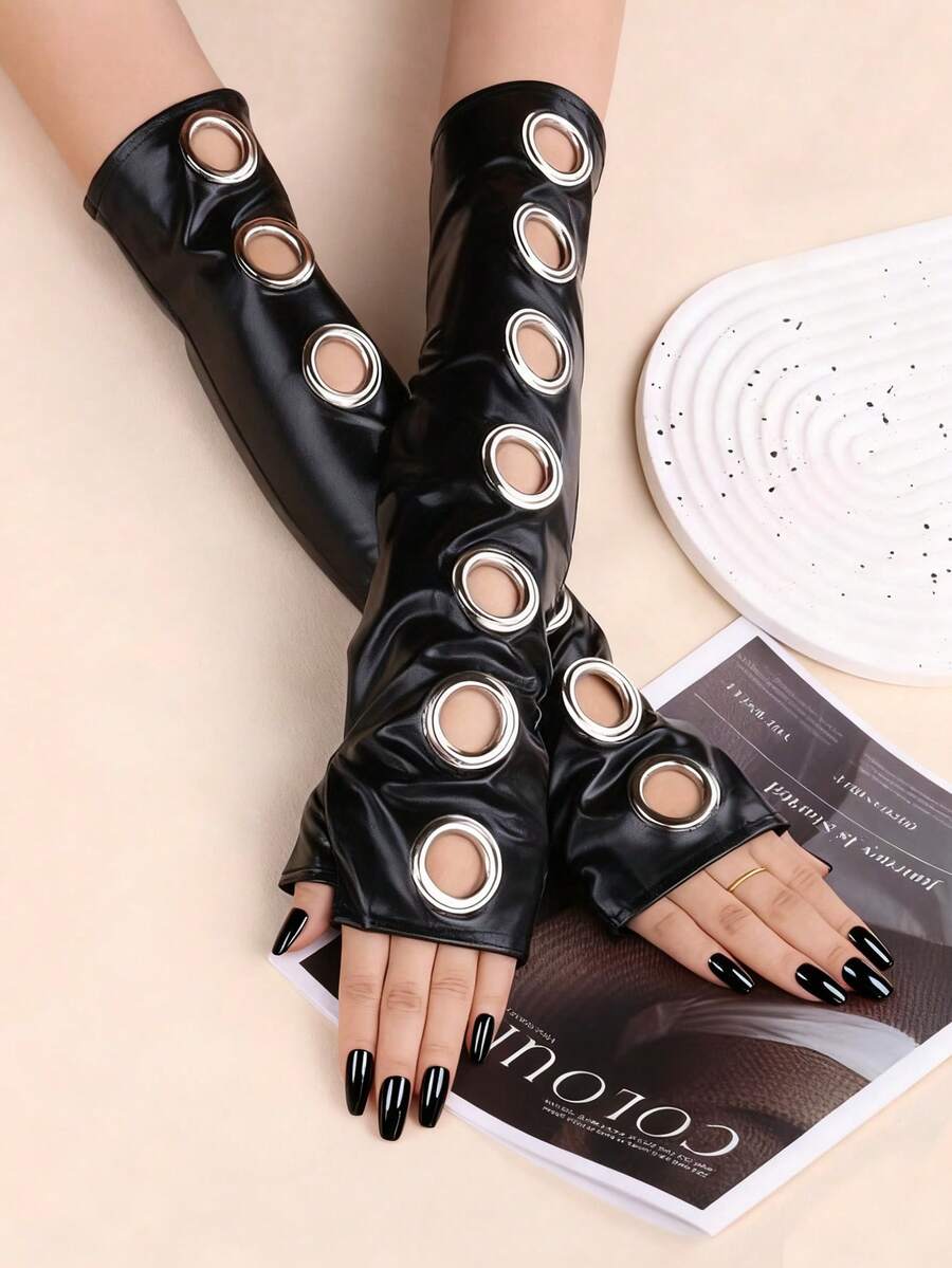 1 Paio di Guanti senza dita in PU con polsino lungo, Guanti lunghi e ...