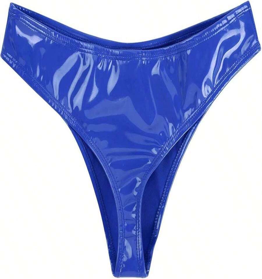 TAIKMD Womens PU Thong Rave Party Bottoms Low Rise High Cut G-String ...