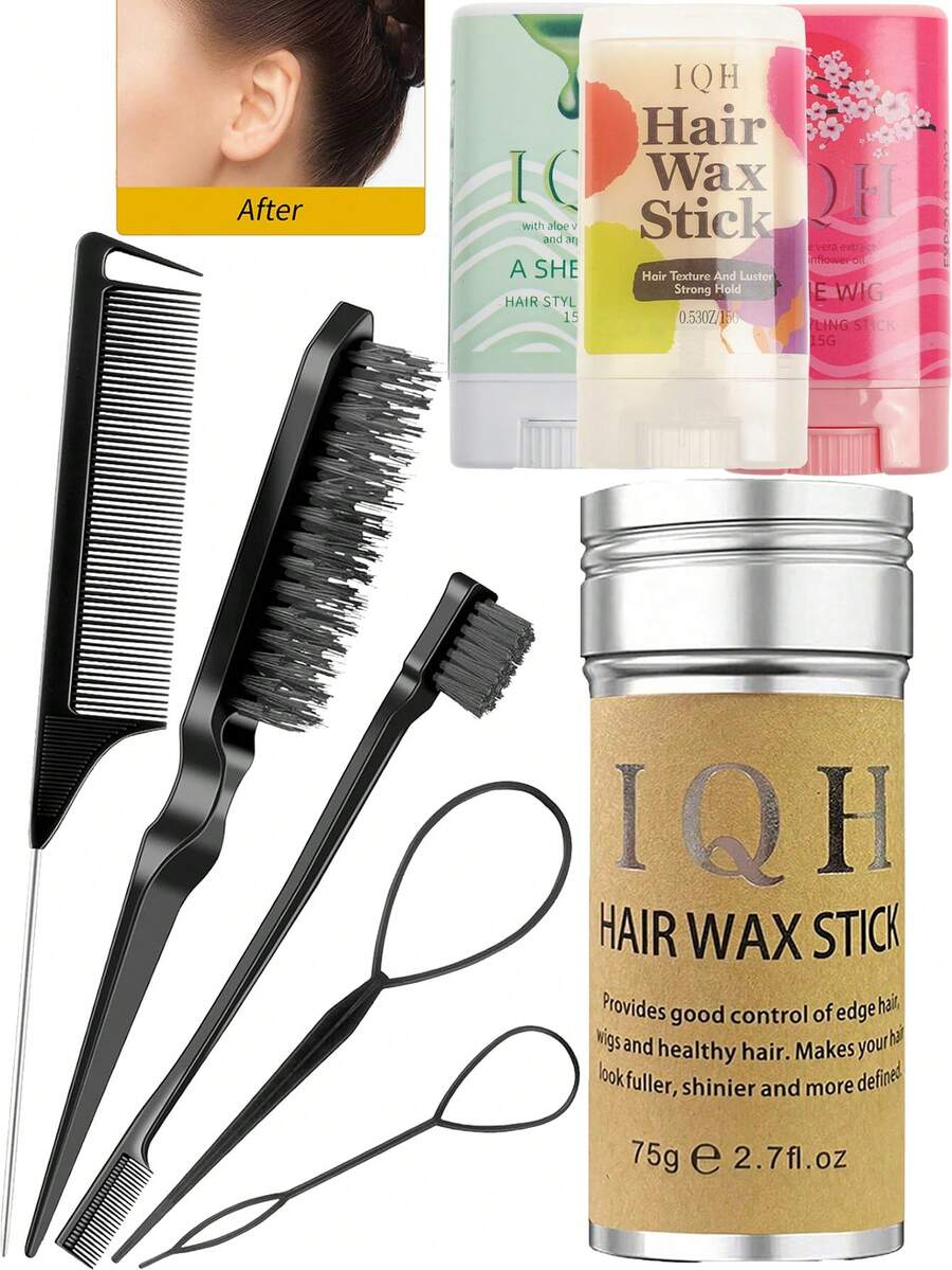Hair Wax Stick Styling Set – Non-Greasy Hair Wax With Edge Brush & Rat ...