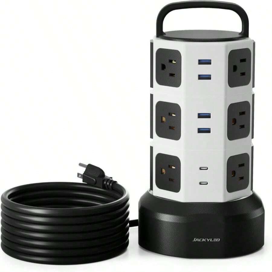 Power Strip Tower Surge Protector - JACKYLED 16 AC Outlets(13A) 6 USB ...