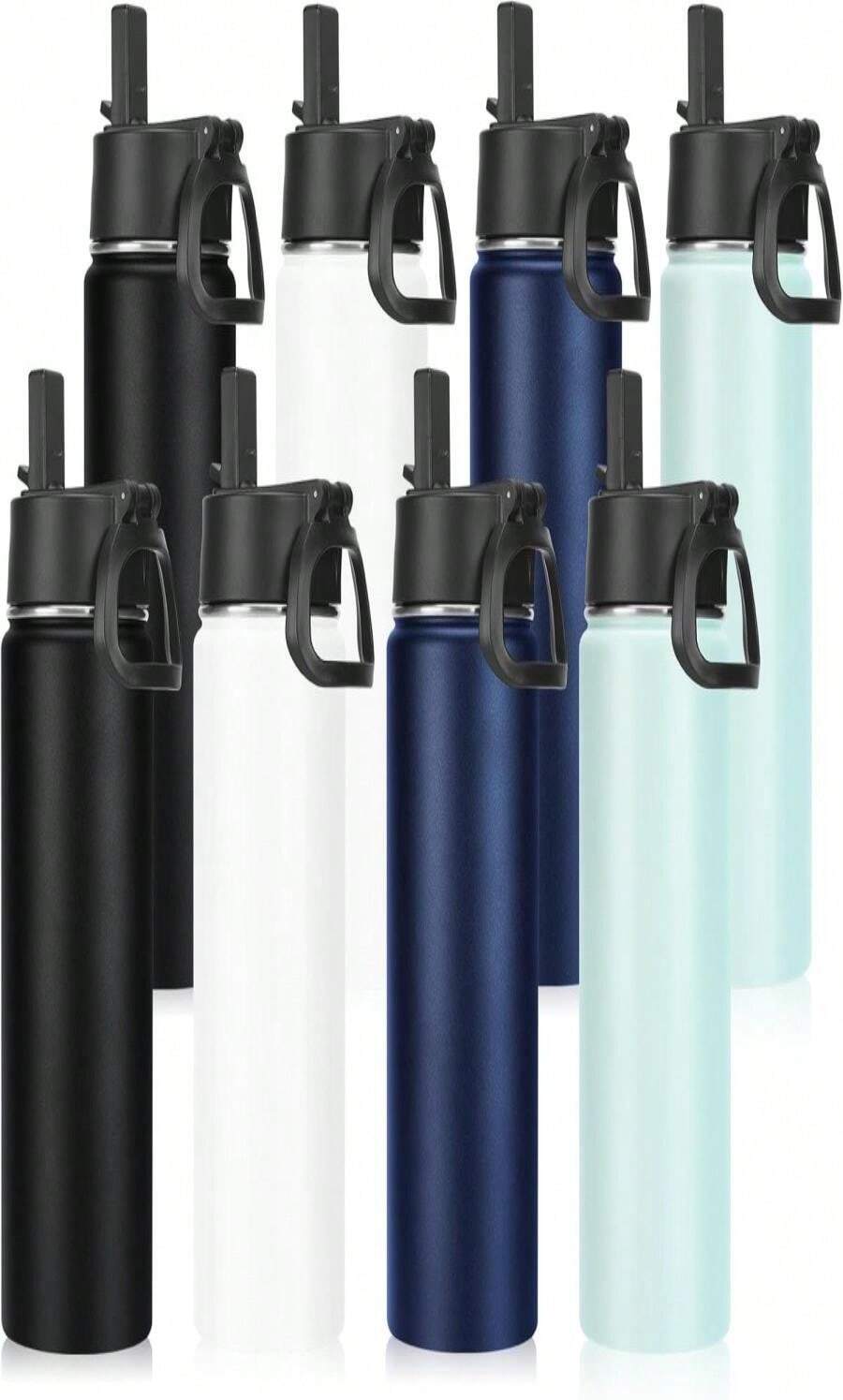 Neihepal 22 Oz Insulated Water Bottles With Leak Proof Straw Lid, Wide Mouth Double Walled ...