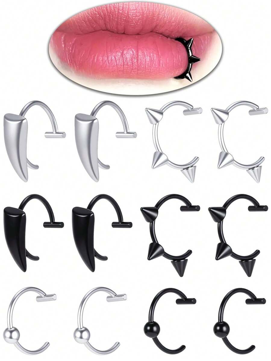 Xiacheng 12 Pcs Fake Lip Ring Fake Snake Bite Non-Piercing Lip Cuff Ear ...