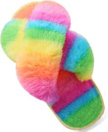 Girl's Fuzzy Fluffy Furry Slippers Fur Flip Flop Open Toe Slippers ...