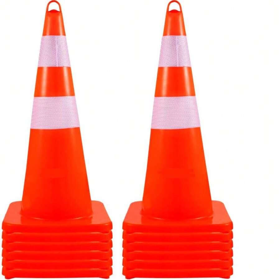 Heavy-Duty 12 X 28" Orange Traffic Cones With Reflective Bands, PVC ...
