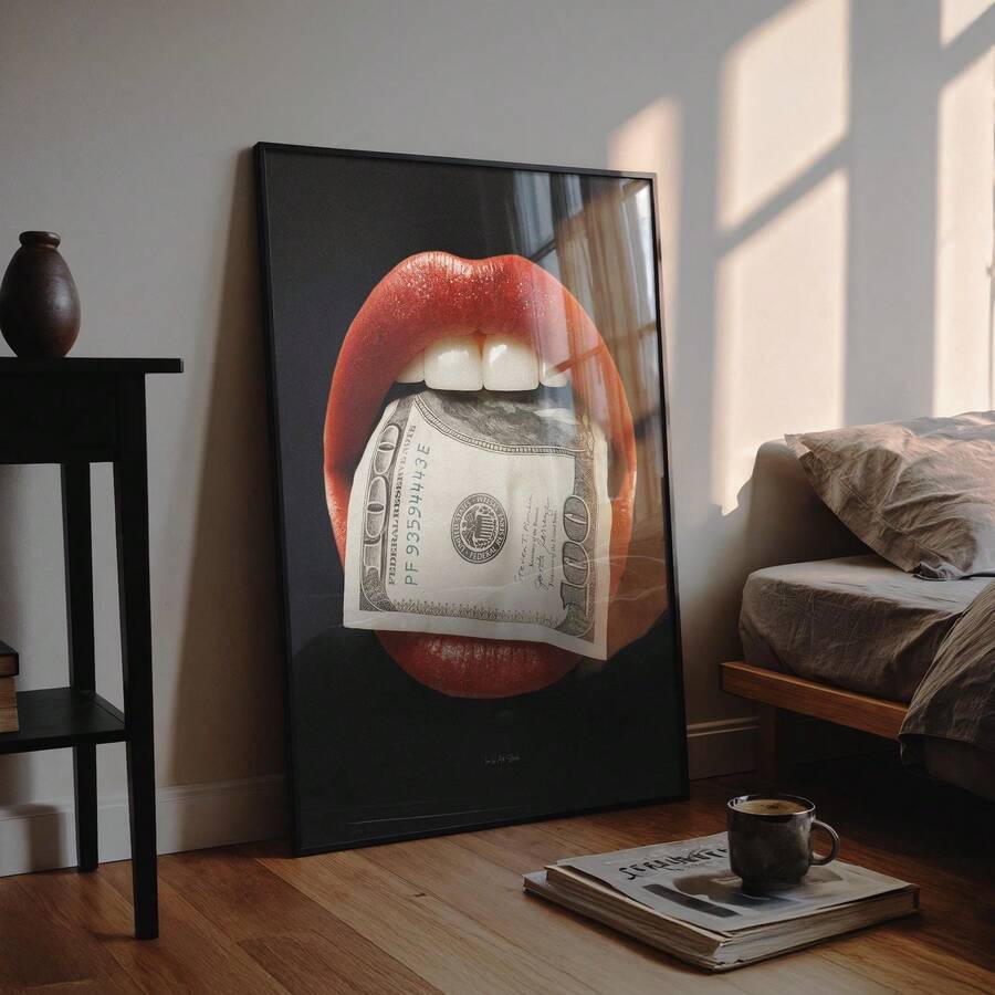 1pc Frameless Vibrant Lips And Dollar Bill Print, Edgy Pop Art Wall ...