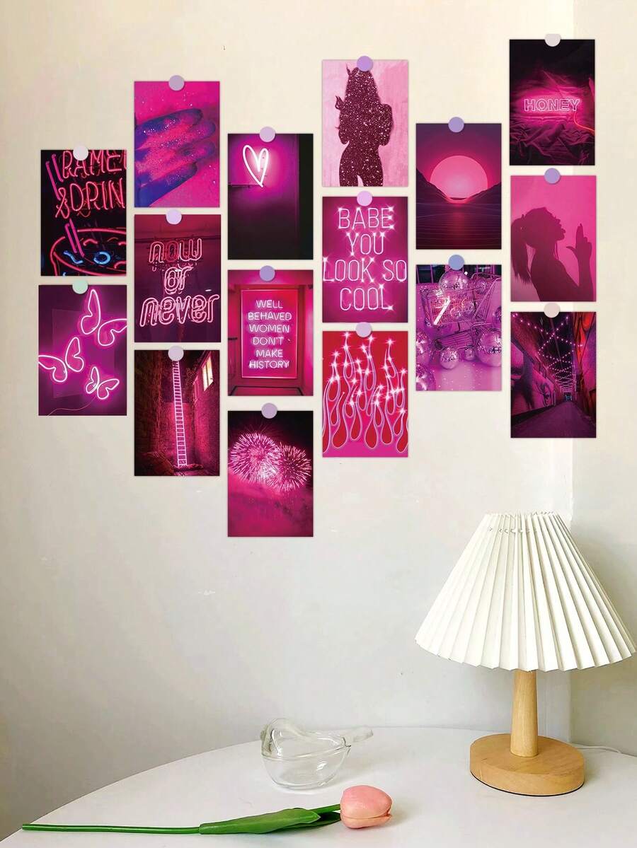 20Pcs Pink Neon Aesthetic Sticker, Dormitory Photo Decoration Aesthetic ...