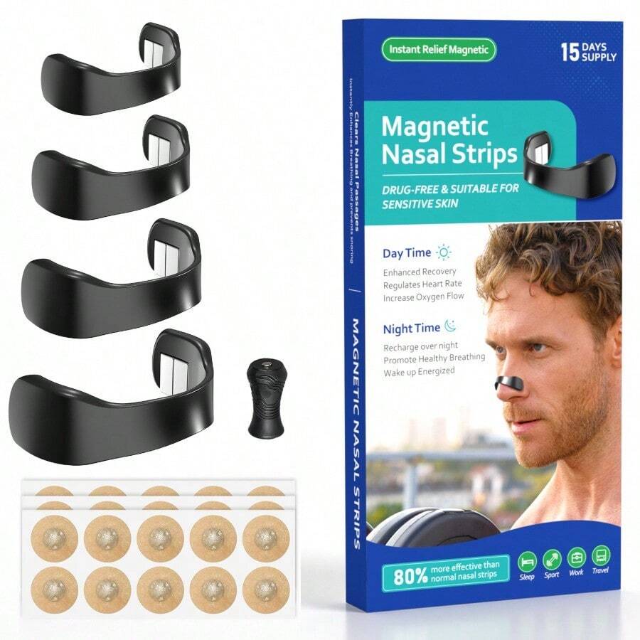 15-Day Supply Anti-Snoring Magnetic Nasal Strips & Clips Set; Magnetic ...
