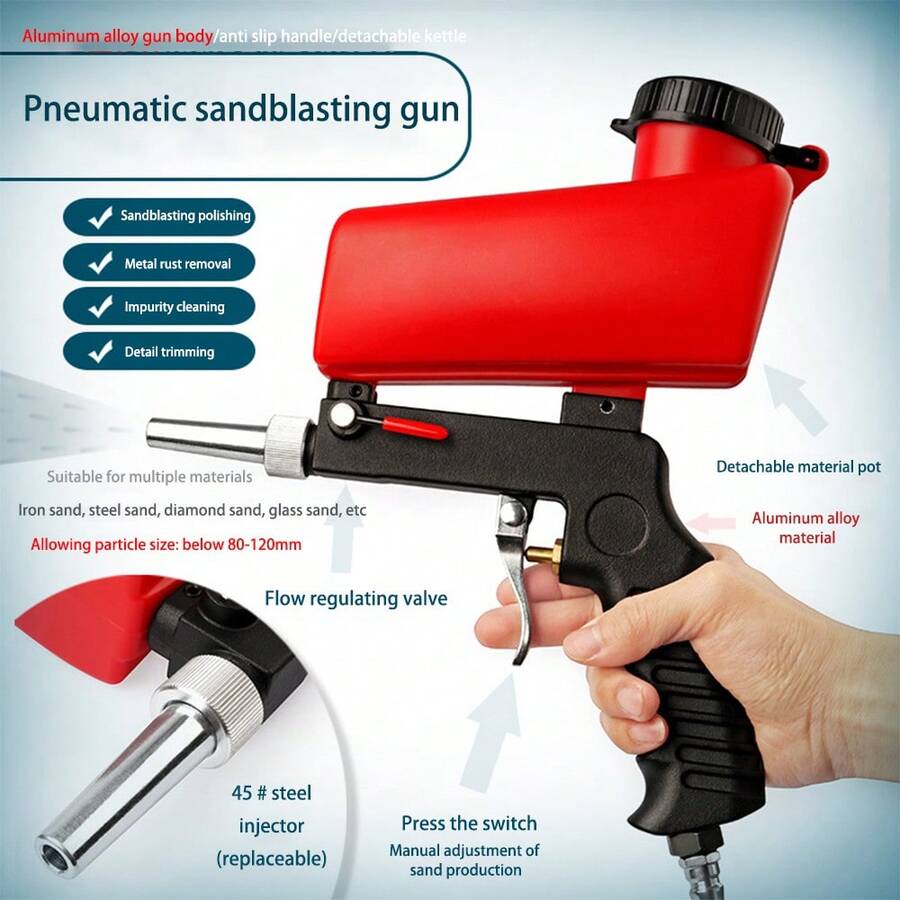 Pneumatic Sandblasting Gun With Adjustable Nozzle, Portable Plastic ...