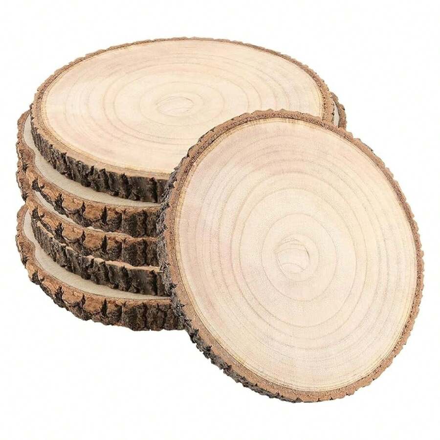 6 Pack 8-9 Inch Wood Slices, Unfinished Natural Wood Slices With Tree ...