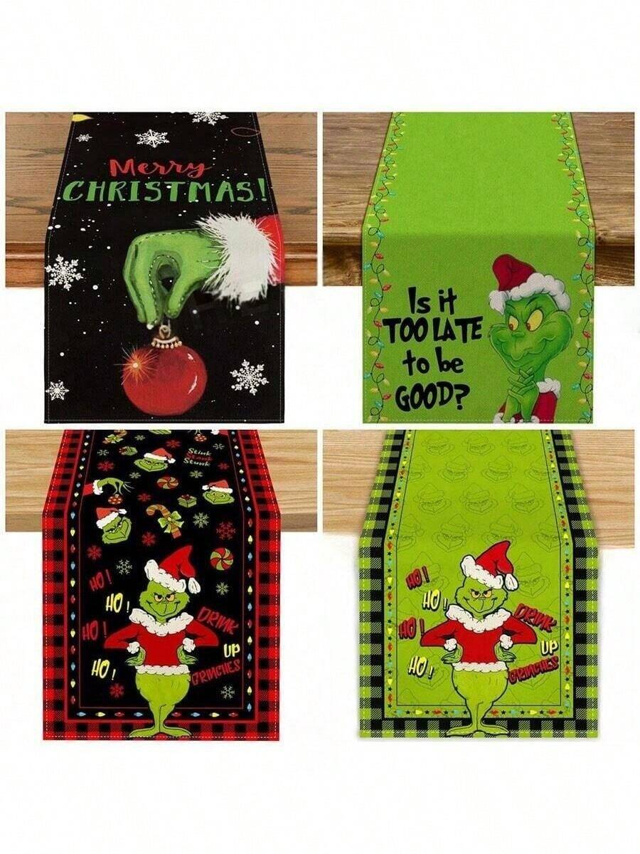 GRINCH 1pc Grinch Christmas Table Decor, Green Fur Monster Print Table ...