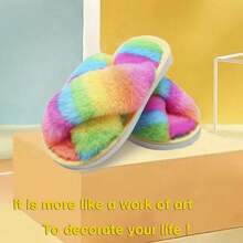 Girl's Fuzzy Fluffy Furry Slippers Fur Flip Flop Open Toe Slippers ...