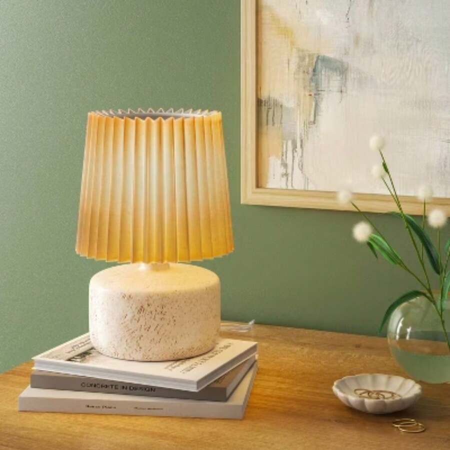 Mini Faux Wood Accent Table Lamp With Pleated Shade | SHEIN USA