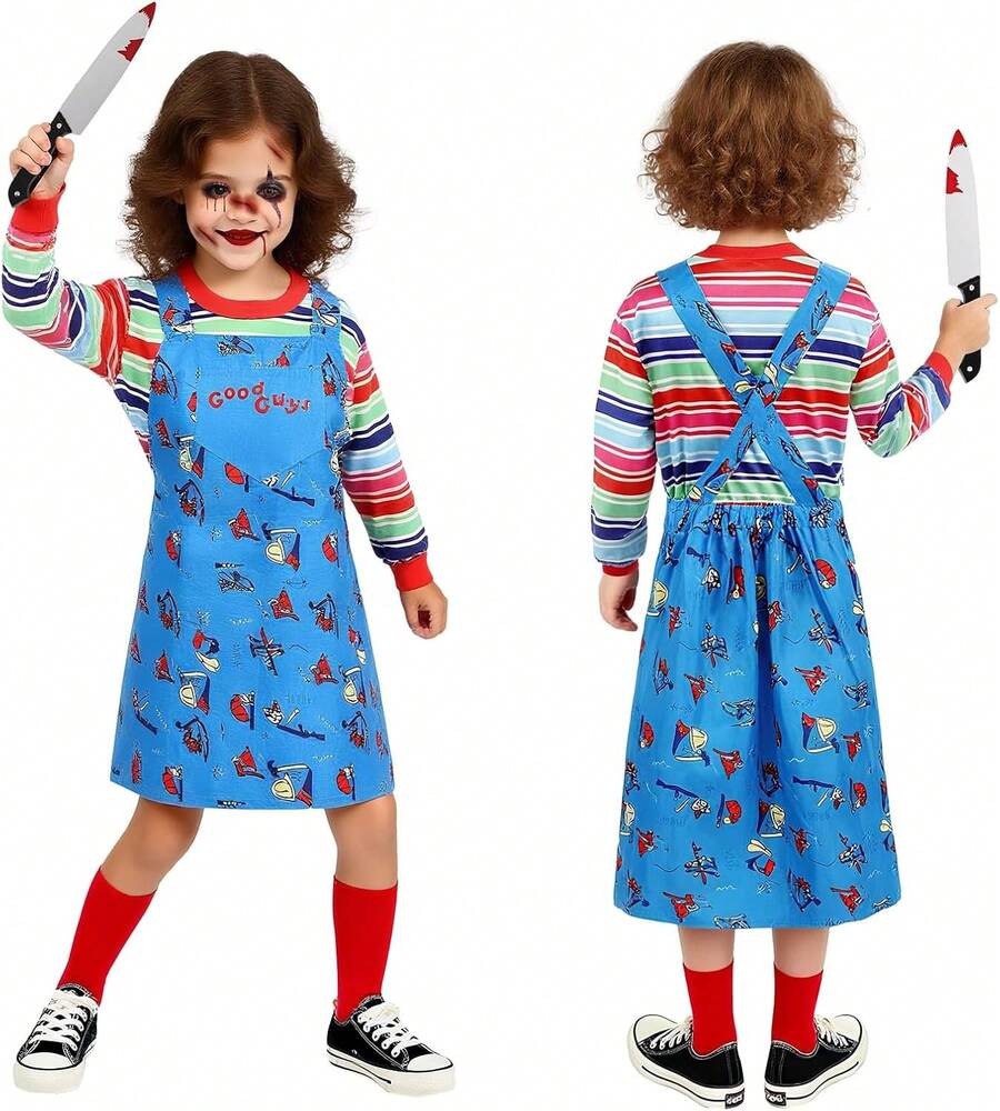 Scary Killer Costume Girls Horror Overalls Shirt Dress Jumpsuit ...