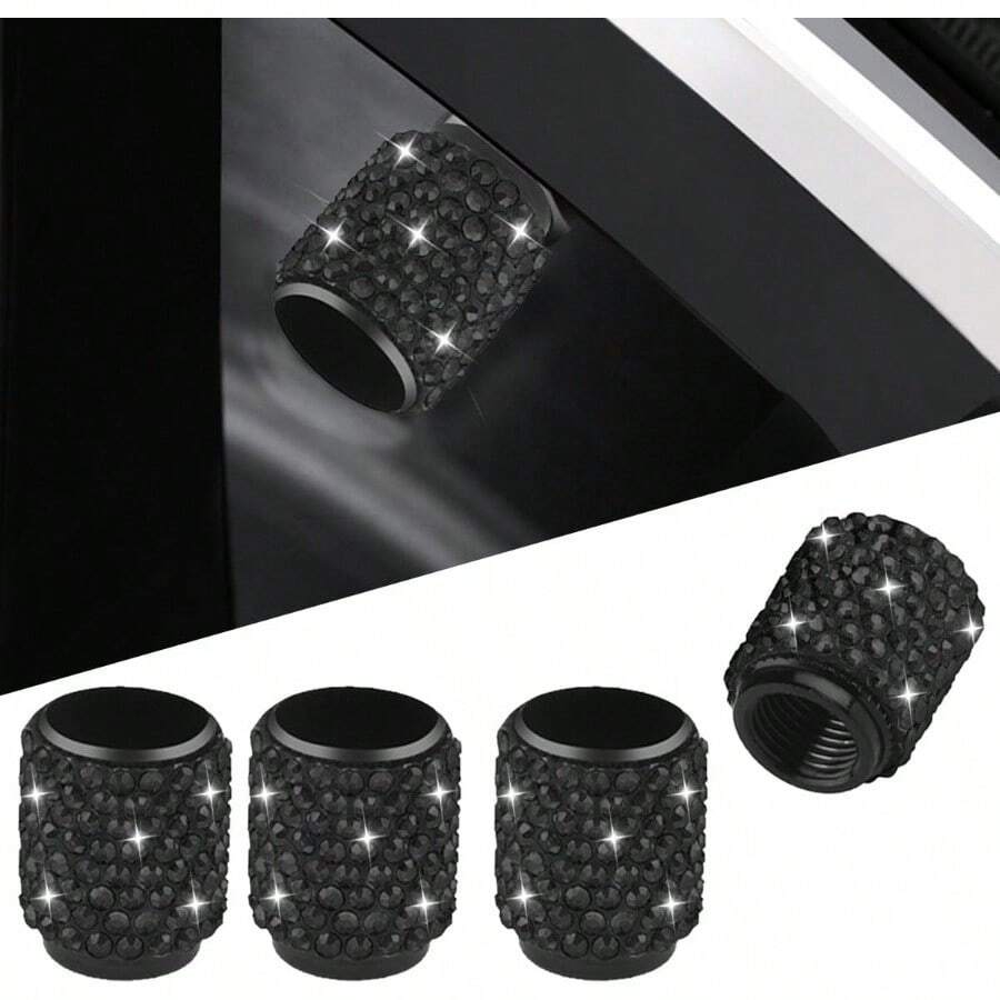 QY- 4PCS Bling Crystal Diamond Tire Stem Valve Caps Handmade Shinny ...