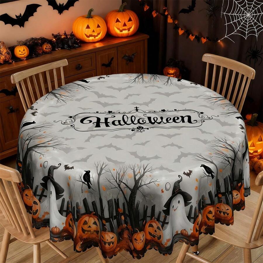 Halloween Tablecloth, Spooky Ghost Pumpkin Print Table Cover Holiday ...