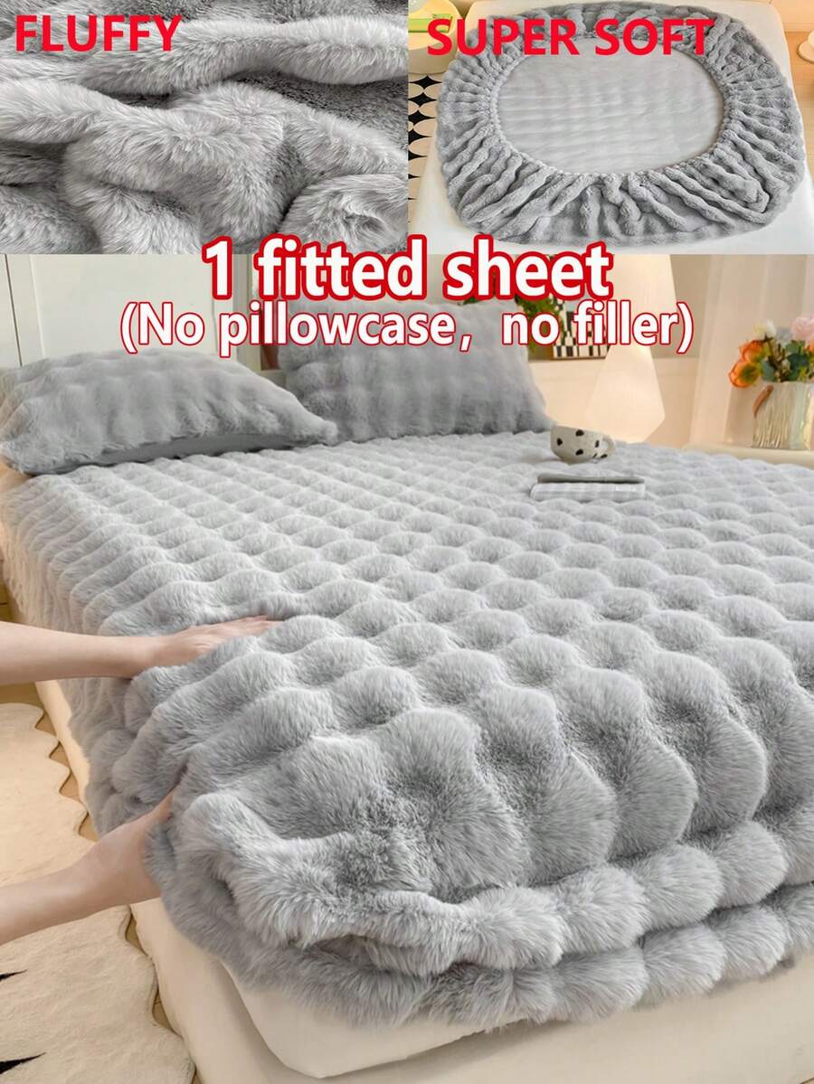 1pc Thick Faux Rabbit Fur Fitted Sheet, Mattress Protector Cover ...