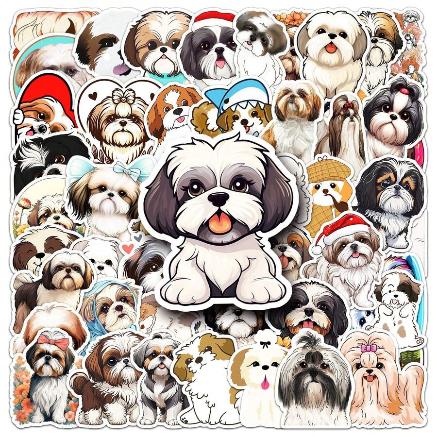 50pcs Cute Shih Tzu Cartoon Dog Stickers Shih Tzu Gifts Cute Dog ...