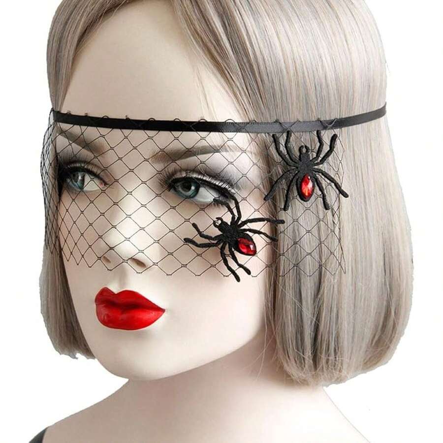 Black Lace Mask With Spider - Halloween Party Masks For Women, Delicate ...