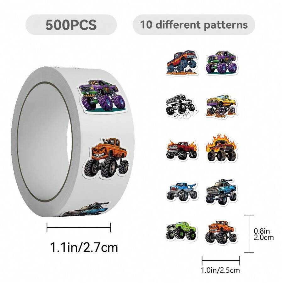 500Pcs Monster Truck Sticker Roll Truck Stickers Funny Stickers Truck ...