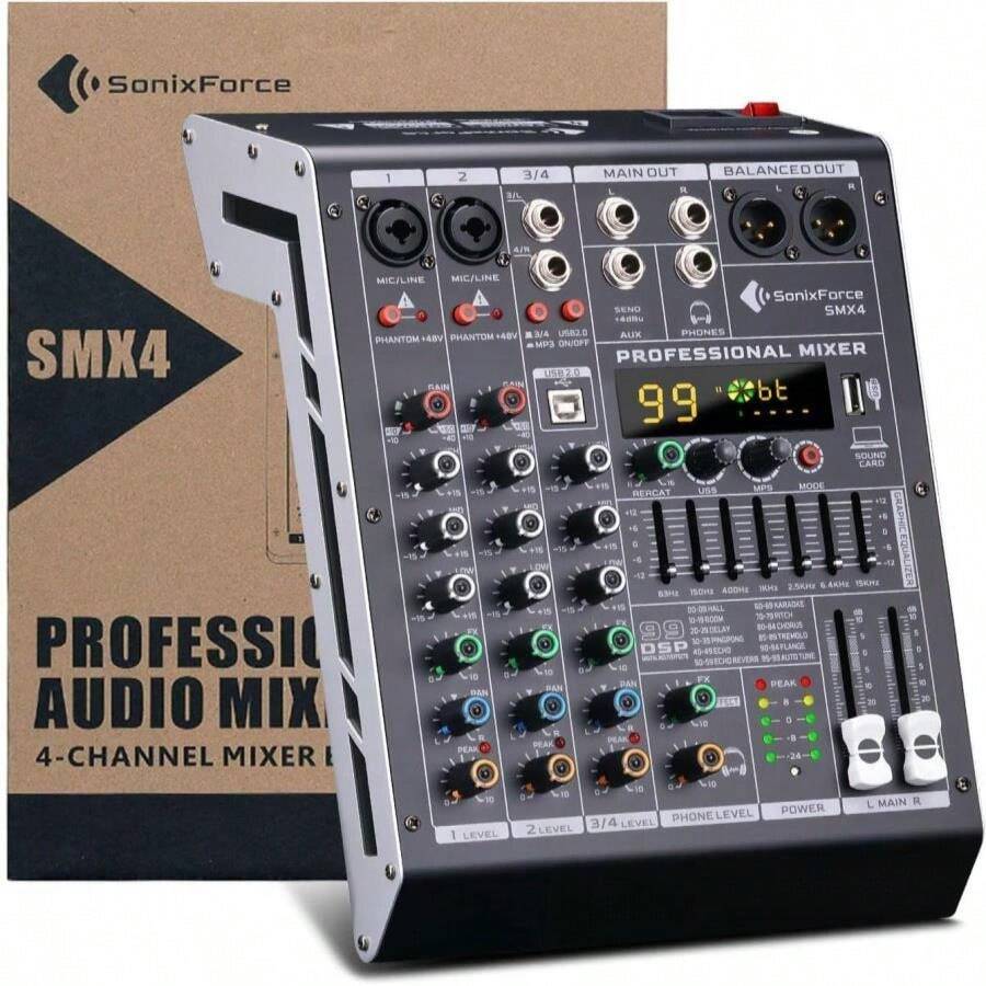 Professional Audio Mixer 4 Channel Sound Board Console System 99 DSP DJ ...
