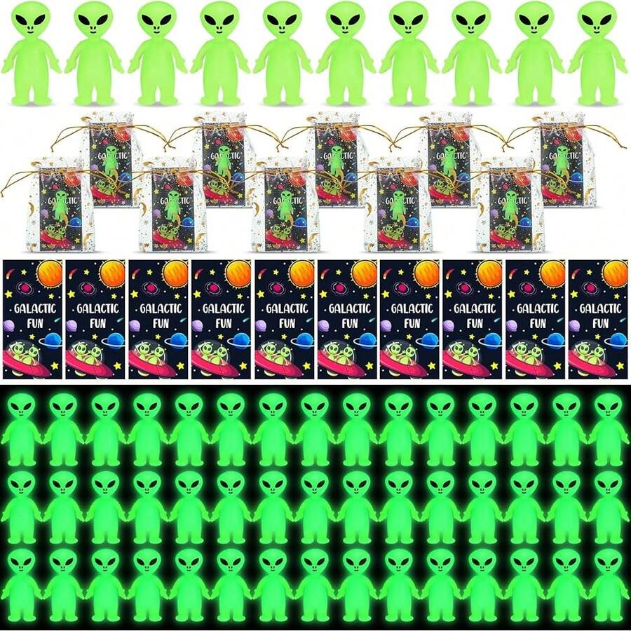 40 Count Glow In The Dark Mini Alien Figures Set With Card And Bag For ...