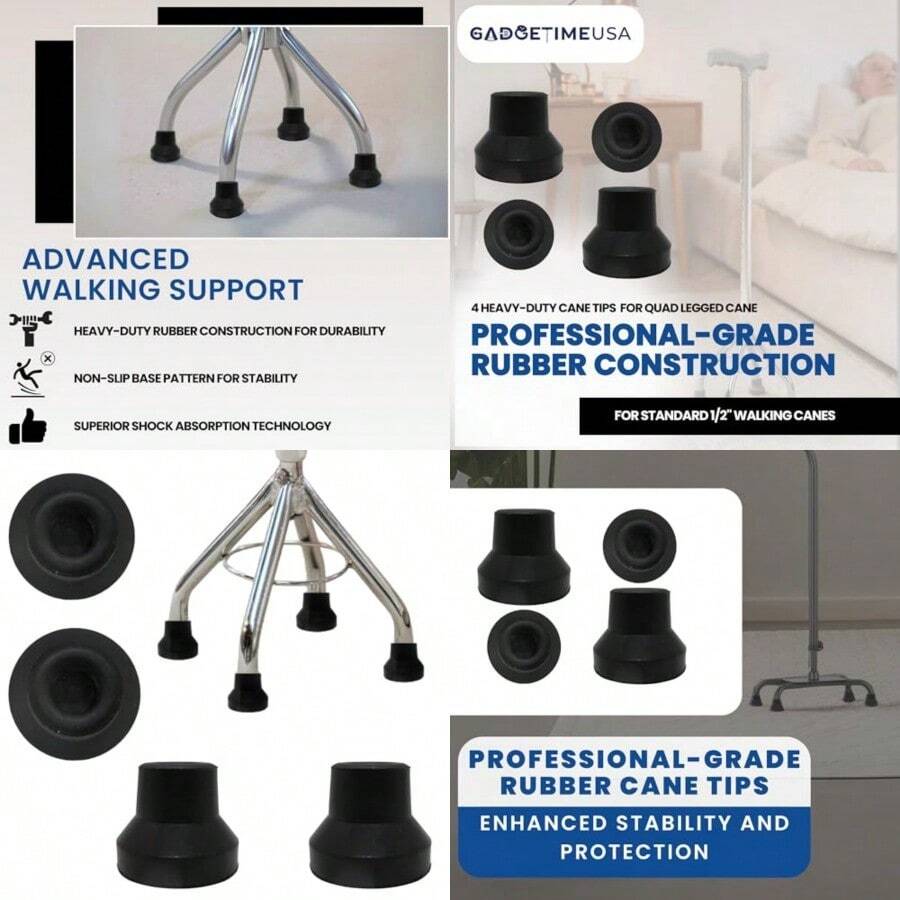 Quad Cane Tips 4 Pack 1 2" Heavy Duty Rubber Cane Tips Replacement For ...