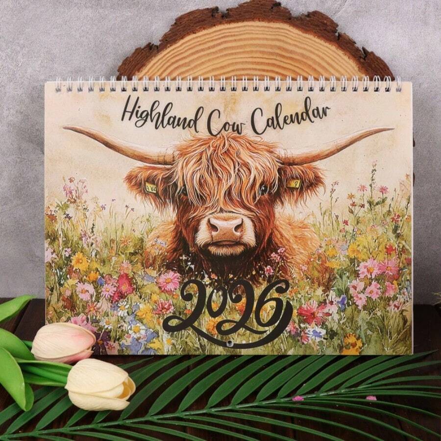 Highland Cow Calendar 2026 – Rustic Farmhouse Wall Art & Monthly ...