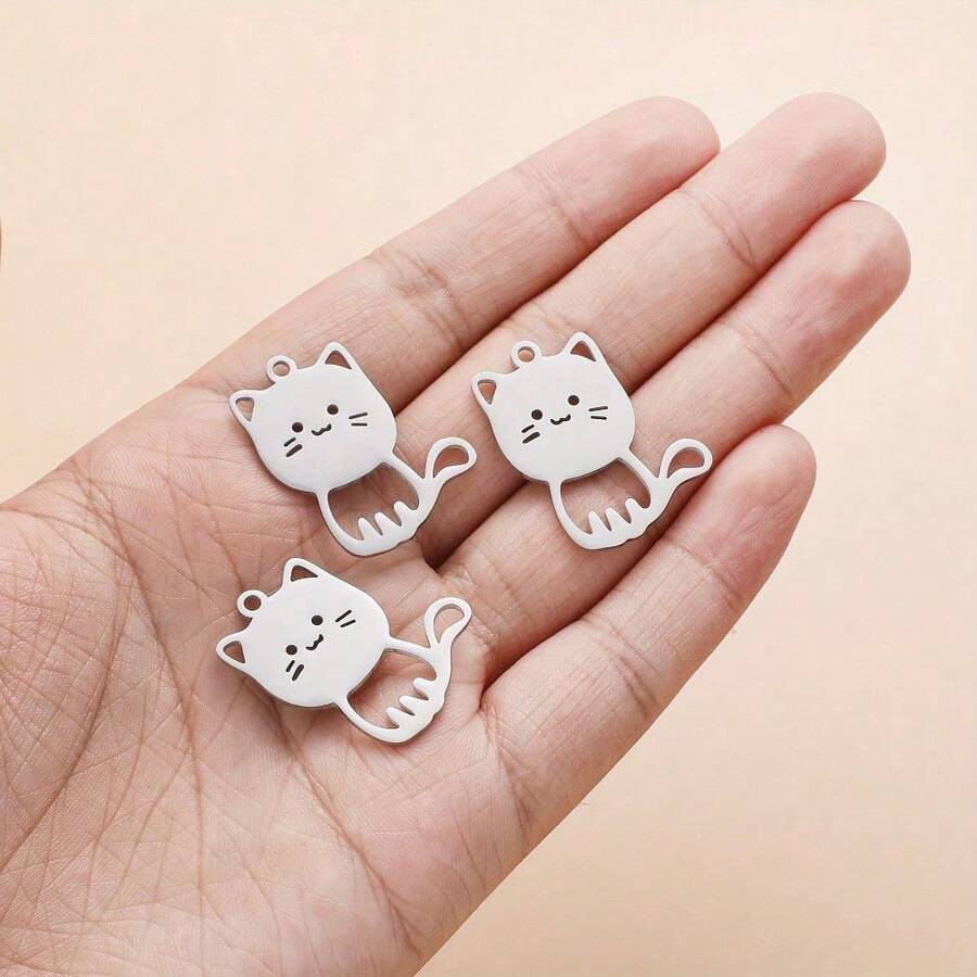2025 Cute Cat Silver Keychain Cartoon Keychain Stainless Steel Material ...