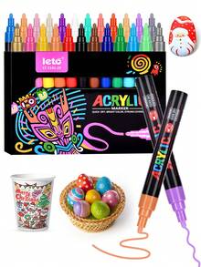 12/24-Colour Acrylic Marker Set, Broad-Tip Markers, High Coverage, Art ...