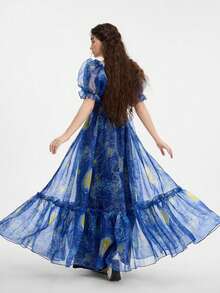 SUNSTORY Elegant Sheer Starry Sky Pattern Shirred Ruffle Hem Waist ...