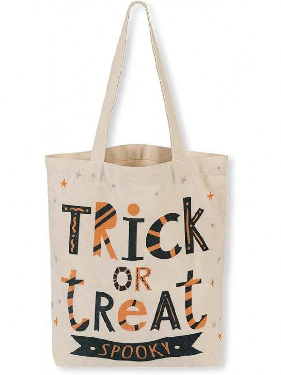 ATFUNSHOP 13.8 Large Halloween Tote Bag Trick Or Treat Canvas Reusable ...