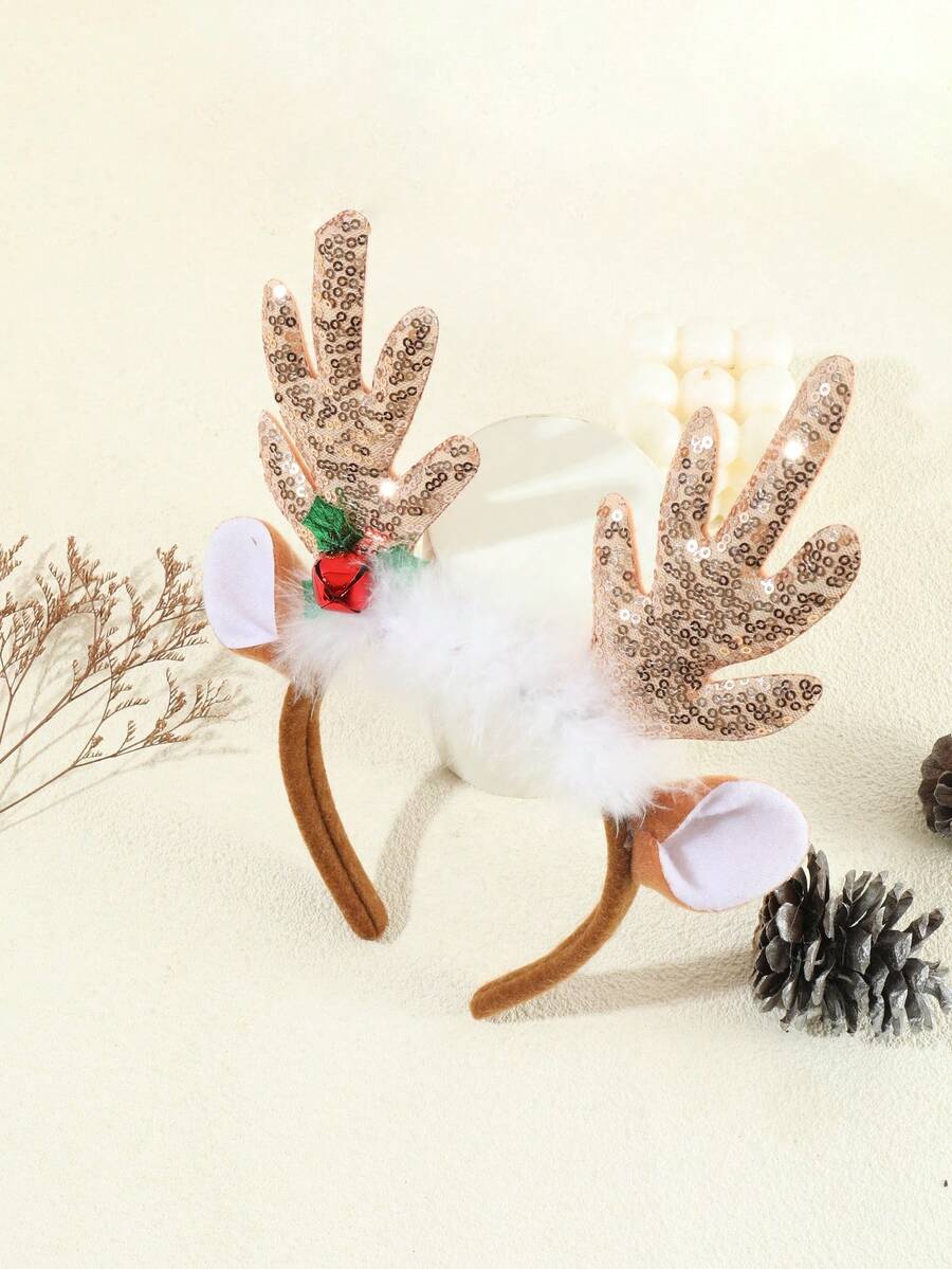 Diadema navideña con plumas blancas y campana cruzada, color marrón ...