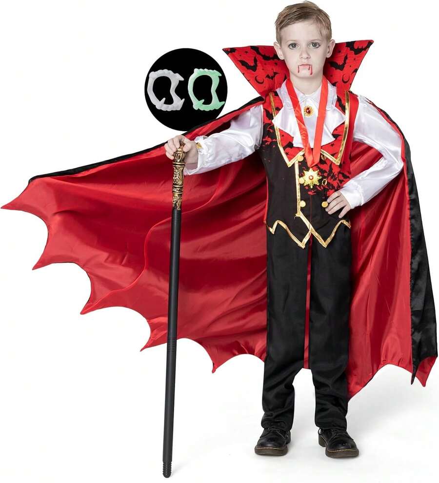 Child Vampire Costume For Boy, Scary Halloween Red Vampire Costume For ...