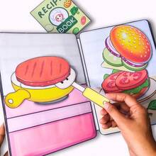 DIY Quiet Book Chef Sticker Scene, Handmade Hamburger, Pizza, Kitchen ...