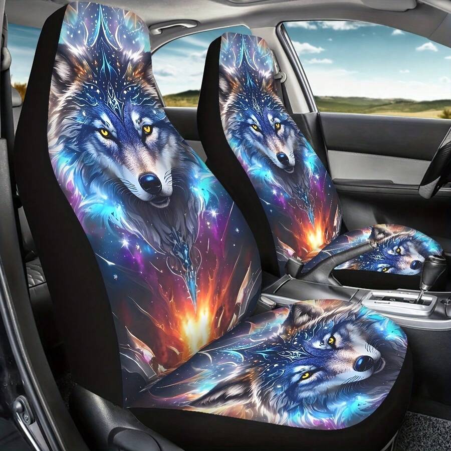 1pc Wolf Print Car Seat Cover, Fits Sedan SUV, Vibrant Cosmic Design ...
