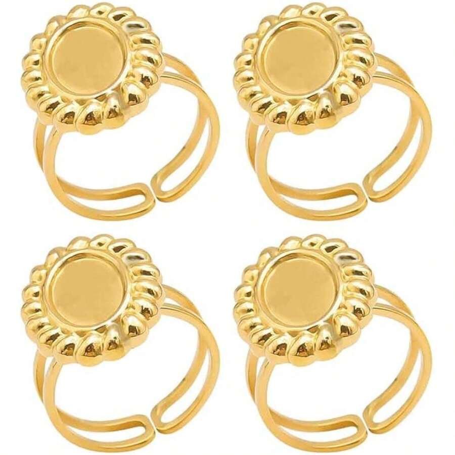 17mm Blank Ring Bases 8Pcs - 18K Gold Plated Oval Tray For Cabochon ...