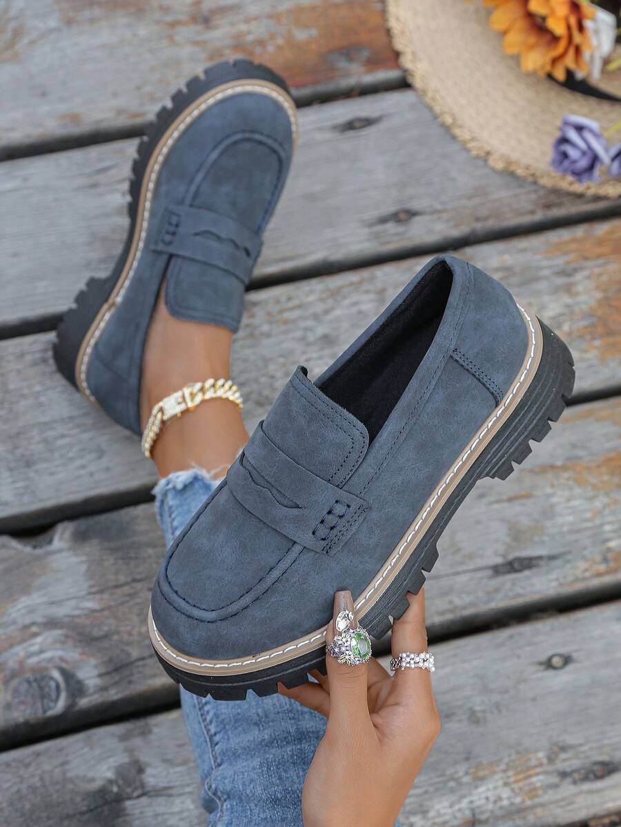 Anti-Slip Thick Sole Round Toe Slip-On Loafers, Outdoor Travel Vacation ...