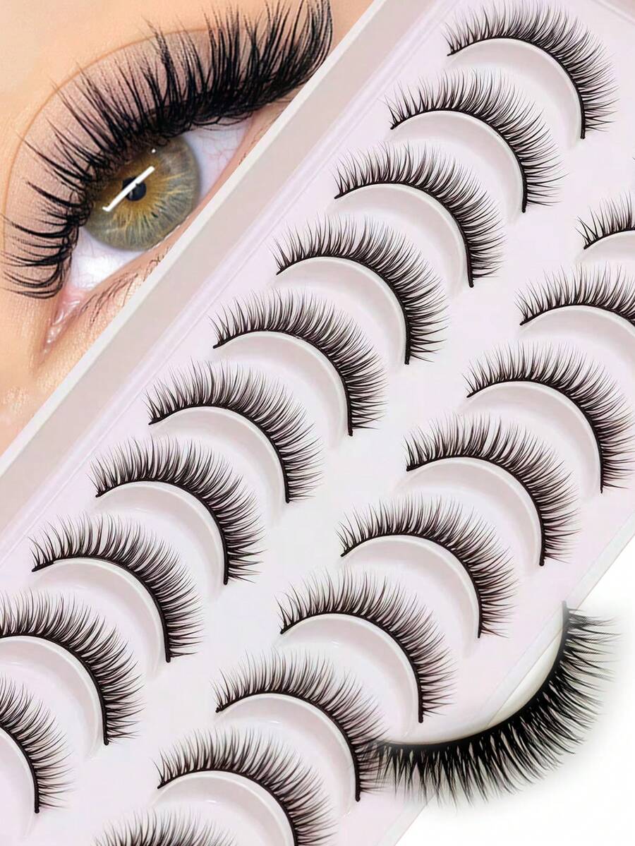 10Pairs Natural C Curl False Eyelashes Fluffy Soft Dramatic 3D Mink ...