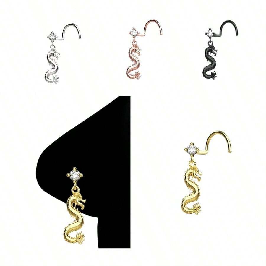 Double roung CZ Stone Dangle Nose Rings Nose Hoops Dangling Nose ...