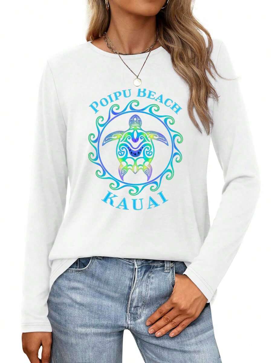 Poipu Beach Kauai A Sea Turtle Symbol In Vibrant Colors Womens Long ...