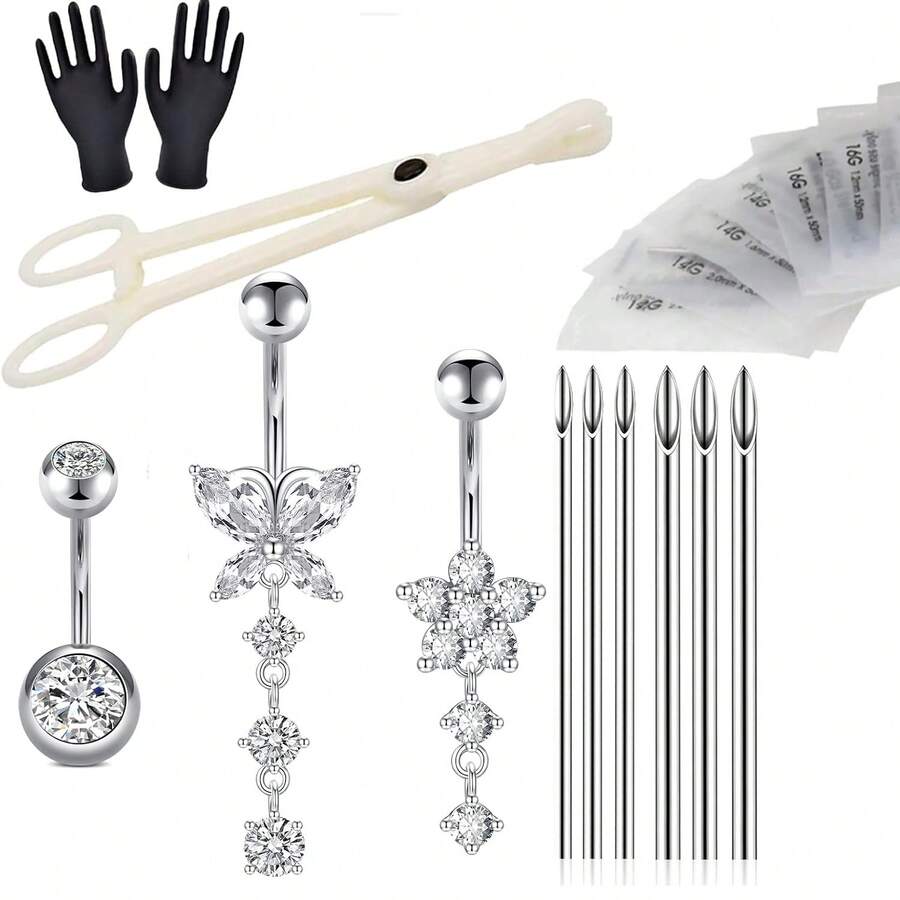 Belly Button Piercing Kit 11PCS - Body Piercing Kit With Navel Rings ...