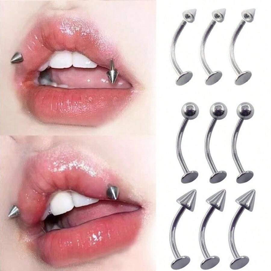 Stainless Steel Flat Bottom Curved Rod Lip Nail Eyebrow Nail Pointed ...