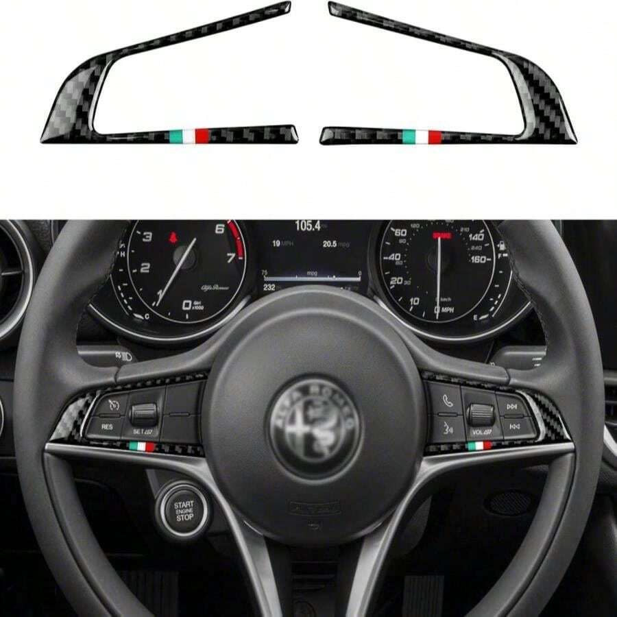 2PCS Car Steering Trim Sticker Cover Carbon Fiber Decal Fits For Alfa ...