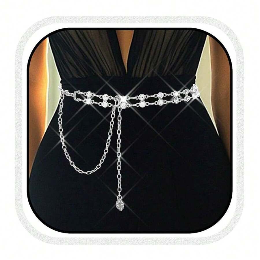COSYDAYS Silver Rhinestone Chain Belts Sparkly Crystal Dress Belt ...