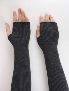 1 Pair Unisex Wool Blend Solid Color Fingerless Gloves, Warm Arm ...