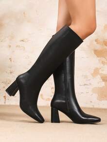 Women'S Classic Chunky Heel Boots Fashion Square Toe Boots Balck Fall ...