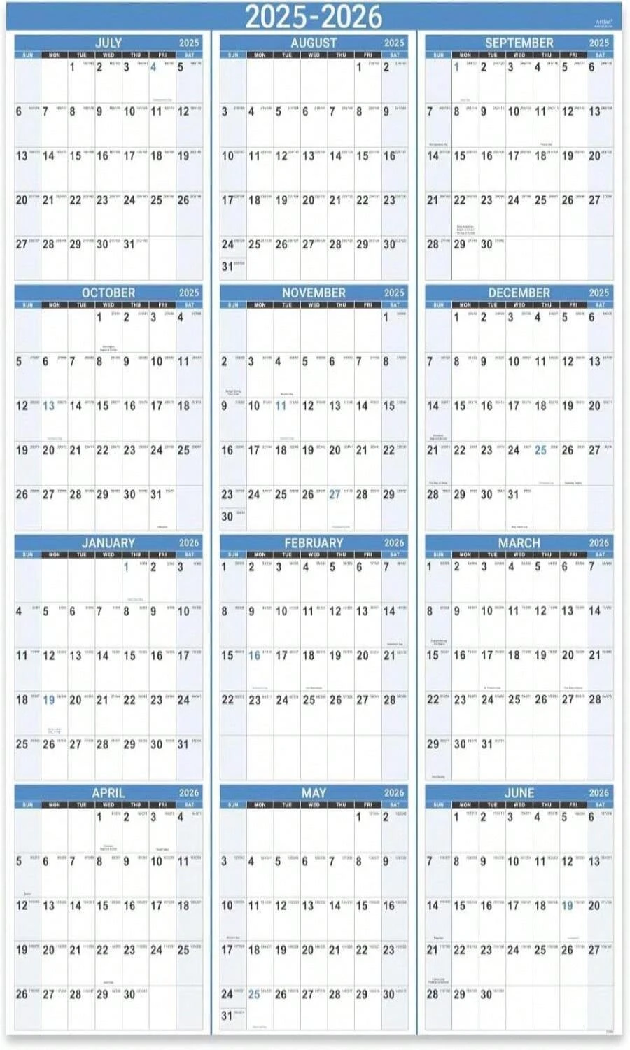 2025-2026 Yearly Wall Calendar - Wall Calendar 2025-2026, July 2025 ...