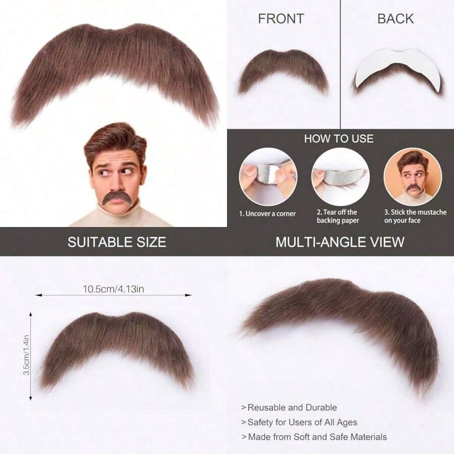 Fake Mustache For Men Classic Halloween Self Adhesive Fake Beard ...